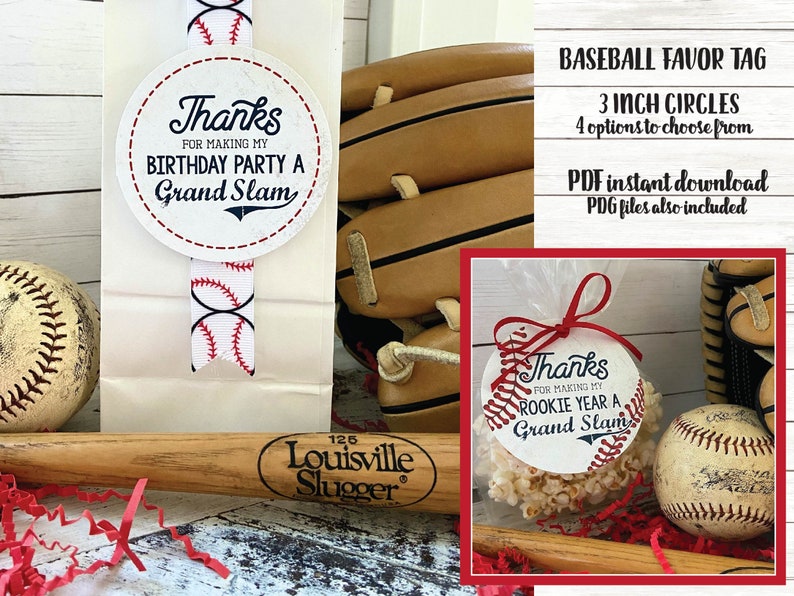 Baseball Favor Tags: Rookie Year, Grand Slam (PDF Printable) - Etsy