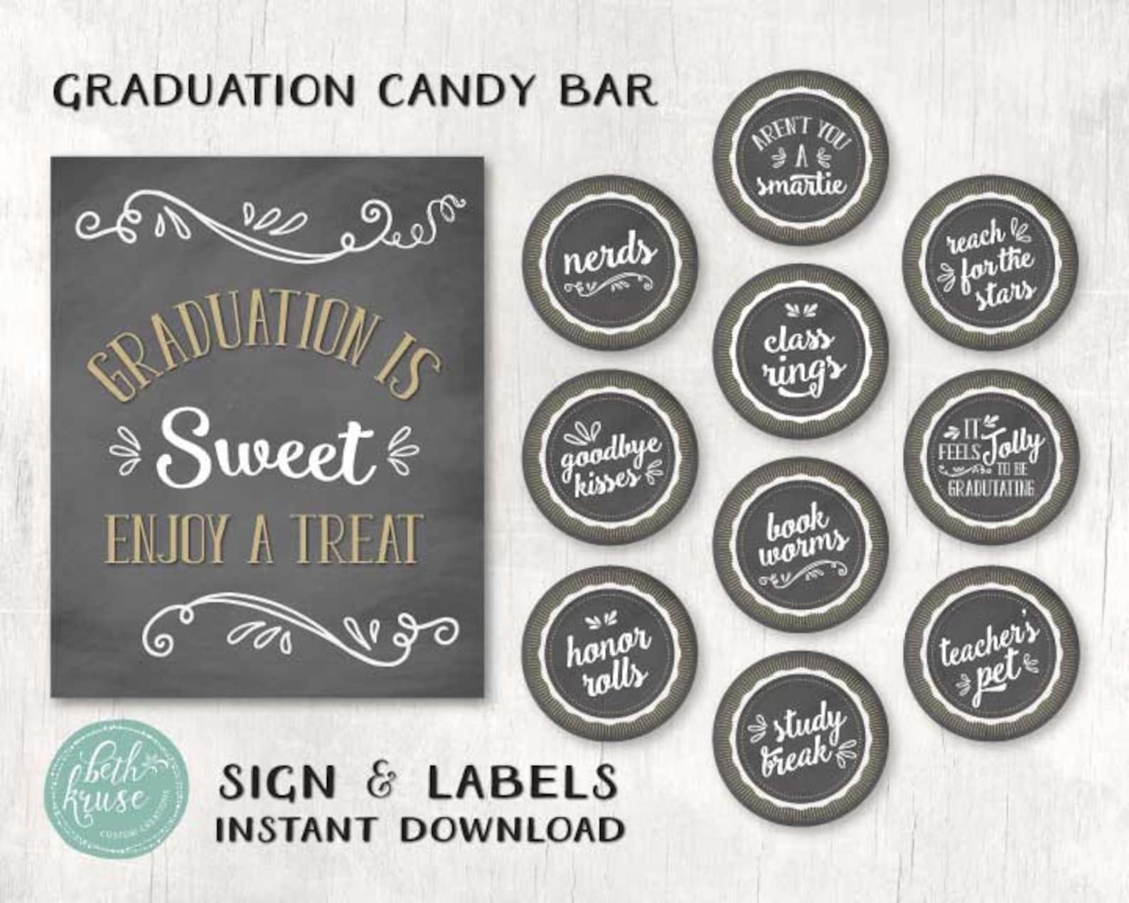 Graduation Candy Bar Chalkboard Package -- Sweet Table -- INSTANT ...