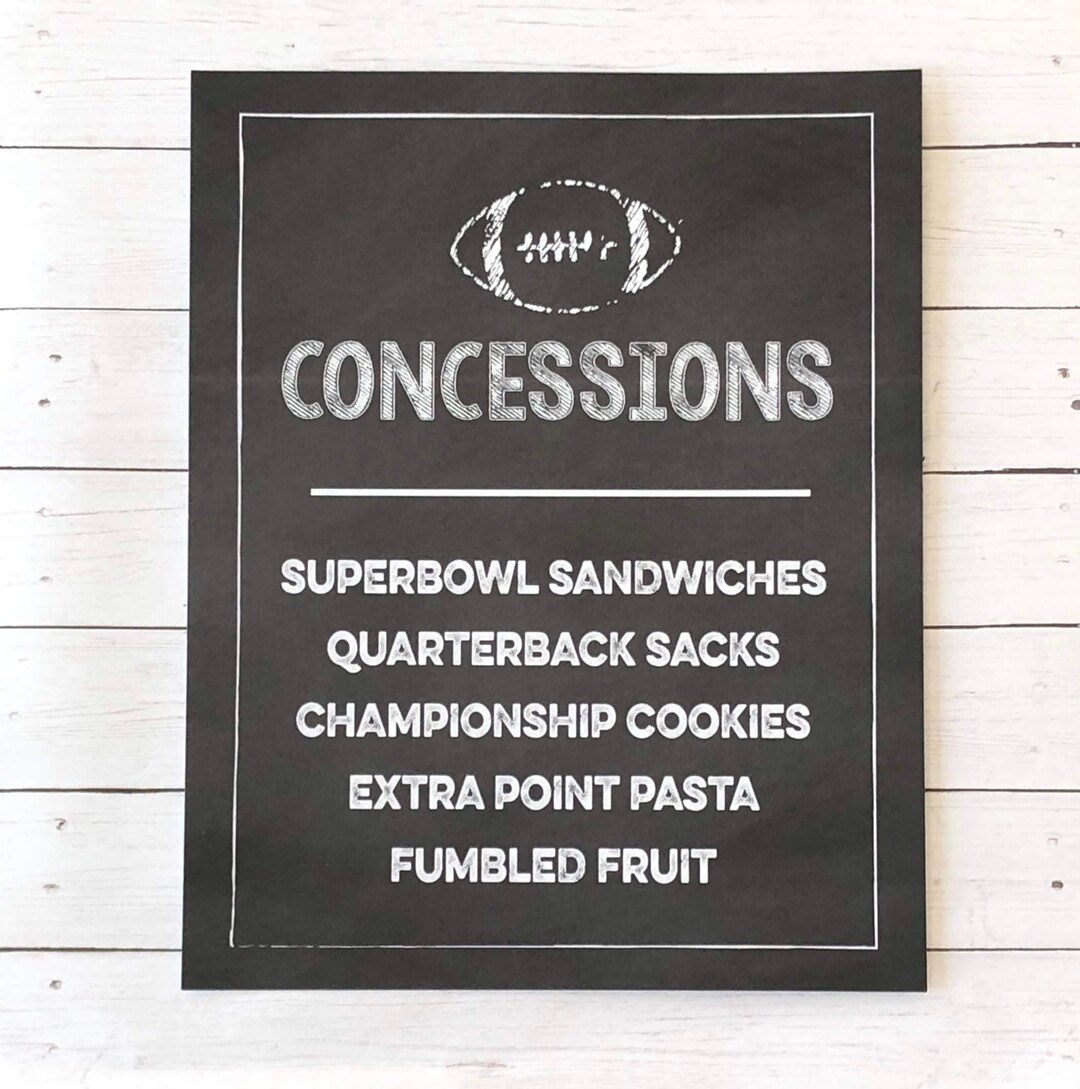 Football Printable Concessions Sign Chalkboard Style Customized PDF ...