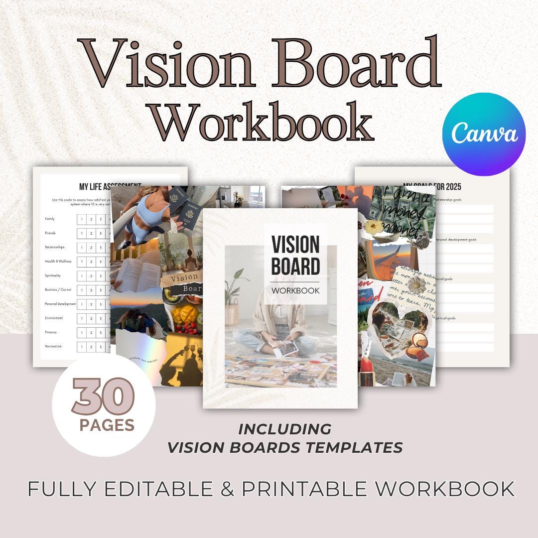 Vision Board Workbook 30-page Printable + Canva Templates ...