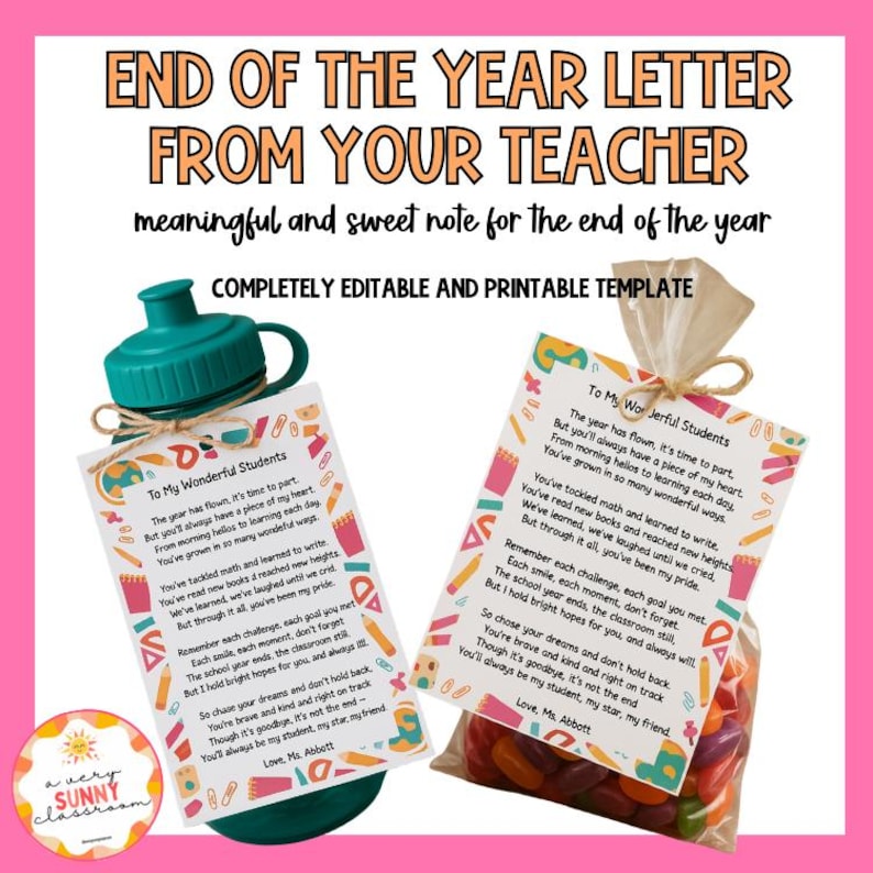 End of the Year Letter to Students From Teacher | Editable Canva ...