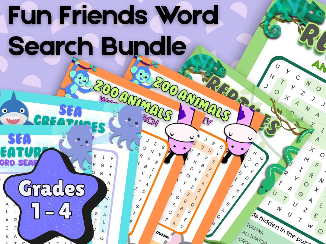 Animal Word Search Printable Bundle: Zoo, Sea, Reptile Puzzles (PDF ...