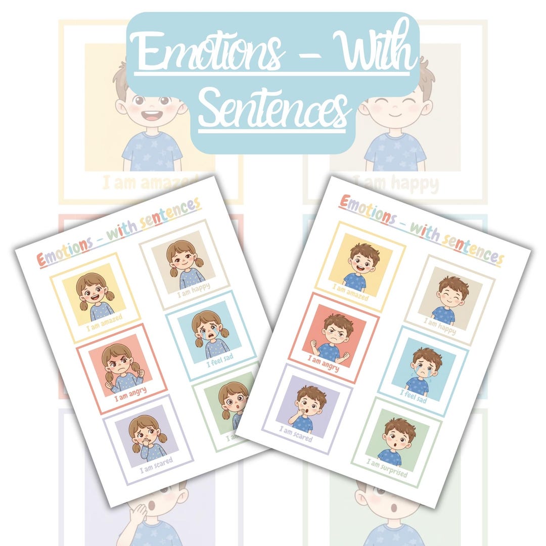 Emotion Flashcards With Simple Sentences – Feelings for Kids (ages 3–6 ...