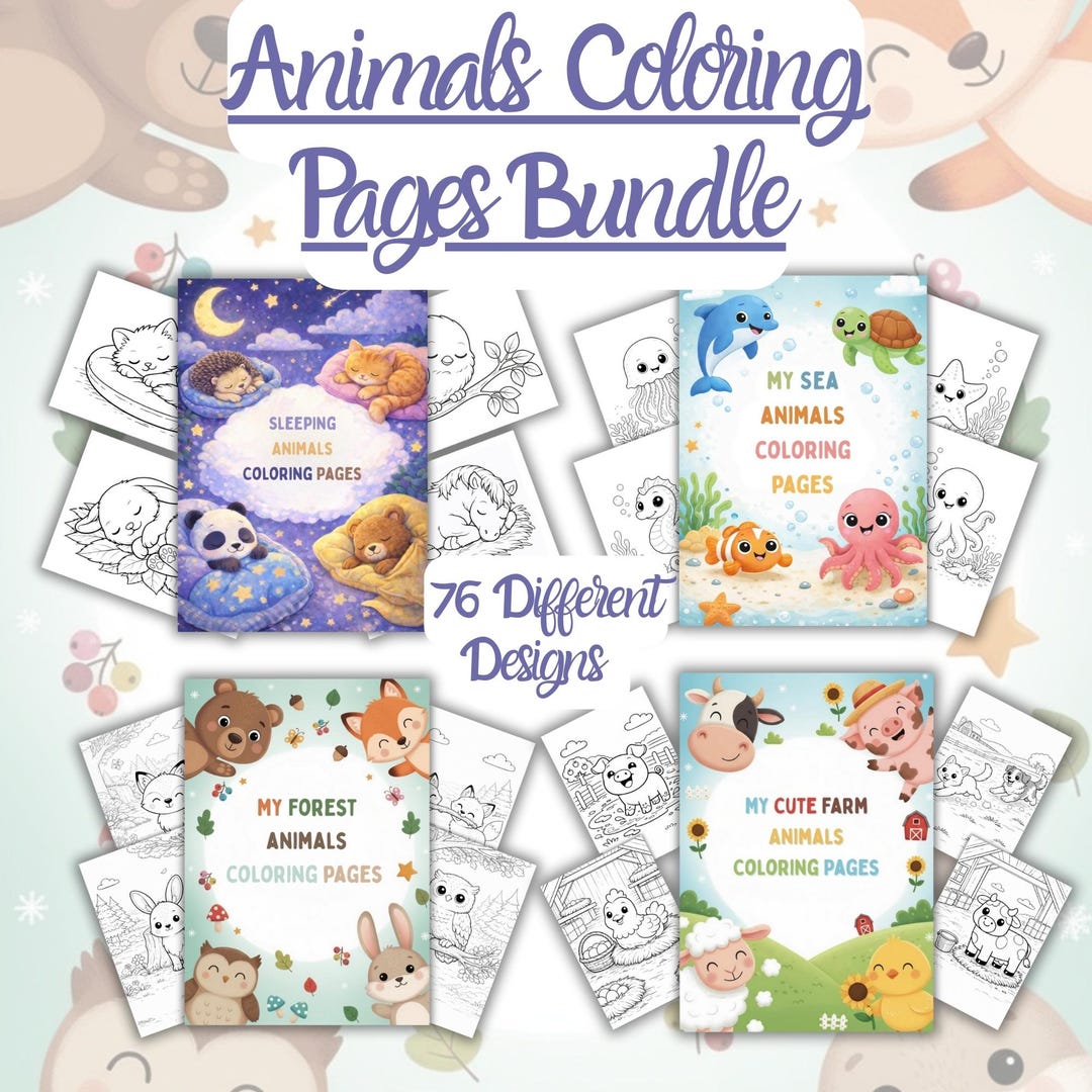 Animals Coloring Pages Bundle – 76 Printable Pages (ages 3–7) - Etsy