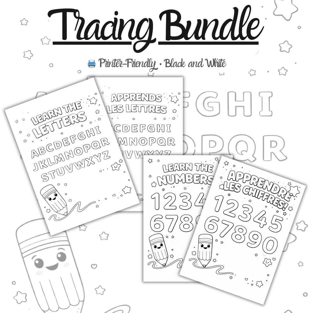 Letter & Number Tracing Bundle – Printable PDF Black and White ...