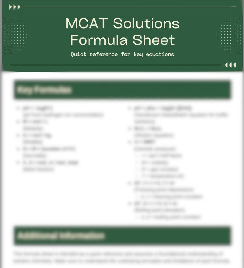 MCAT Review Sheet - Chemistry Solutions (1 Page) - Etsy