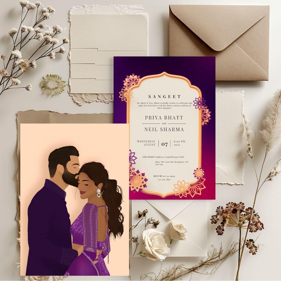Sangeet Invitation Template: Hand-drawn Indian Wedding Card (digital ...
