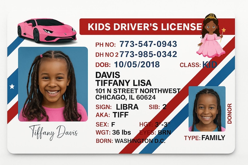 Custom Kids Driver License – Personalized Pretend Play ID (digital File ...