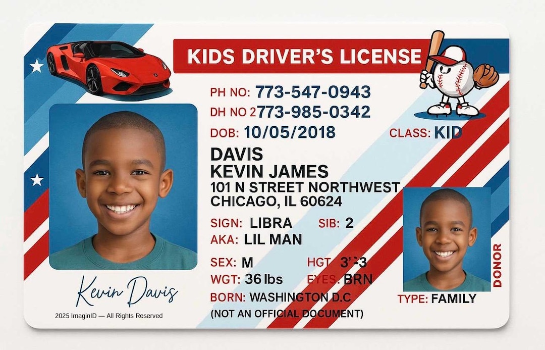 Custom Kids Driver License – Personalized Pretend Play ID (digital File ...