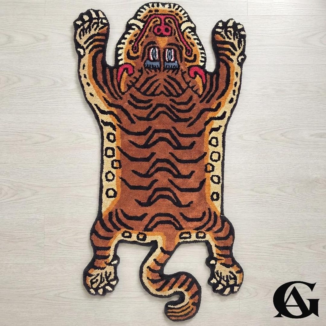 Tibetan Tiger Art Wool Rug | Handmade Animal Shape Hand Tufted Carpet ...