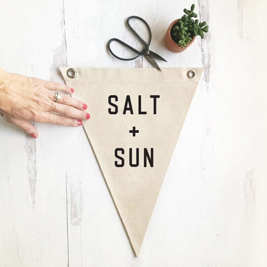 Salt and Sun Pennant Flag, Beach Wall Art, Hanging Canvas Banner ...