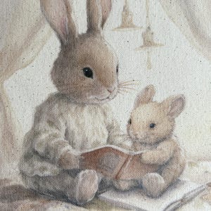 Nursery Wall Decor, Canvas Banner Print, Vintage Bunnies Reading ...