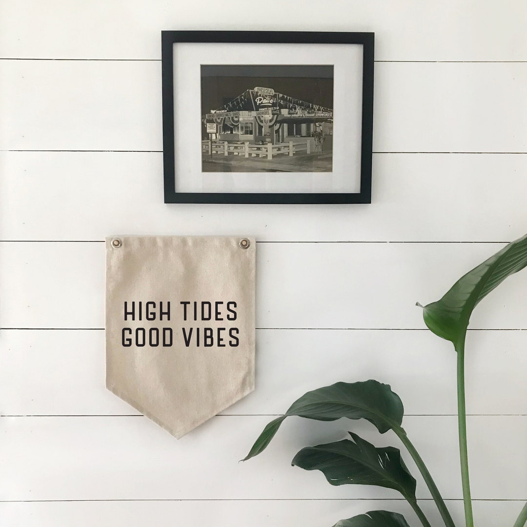 Beach Wall Decor, High Tides Good Vibes Pennant Flag, Wall Art Hanging ...