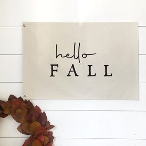 Hello Fall Sign, Fall Wall Decor, Fabric Wall Hanging, Canvas Banner ...