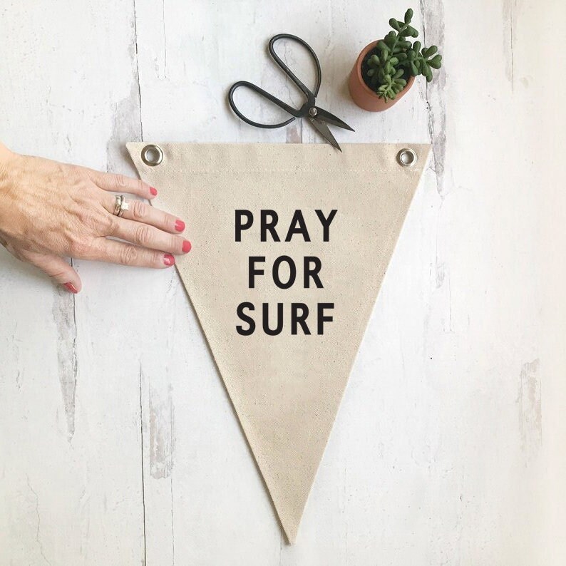 Pennant Flag Beach Wall Decor, Pray for Surf Wall Art Banner, Coastal ...