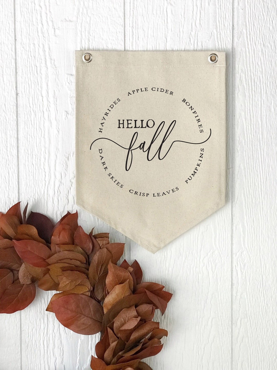Hello Fall Wall Art Decor, Hanging Canvas Banner Pennant Flag, Hanging ...