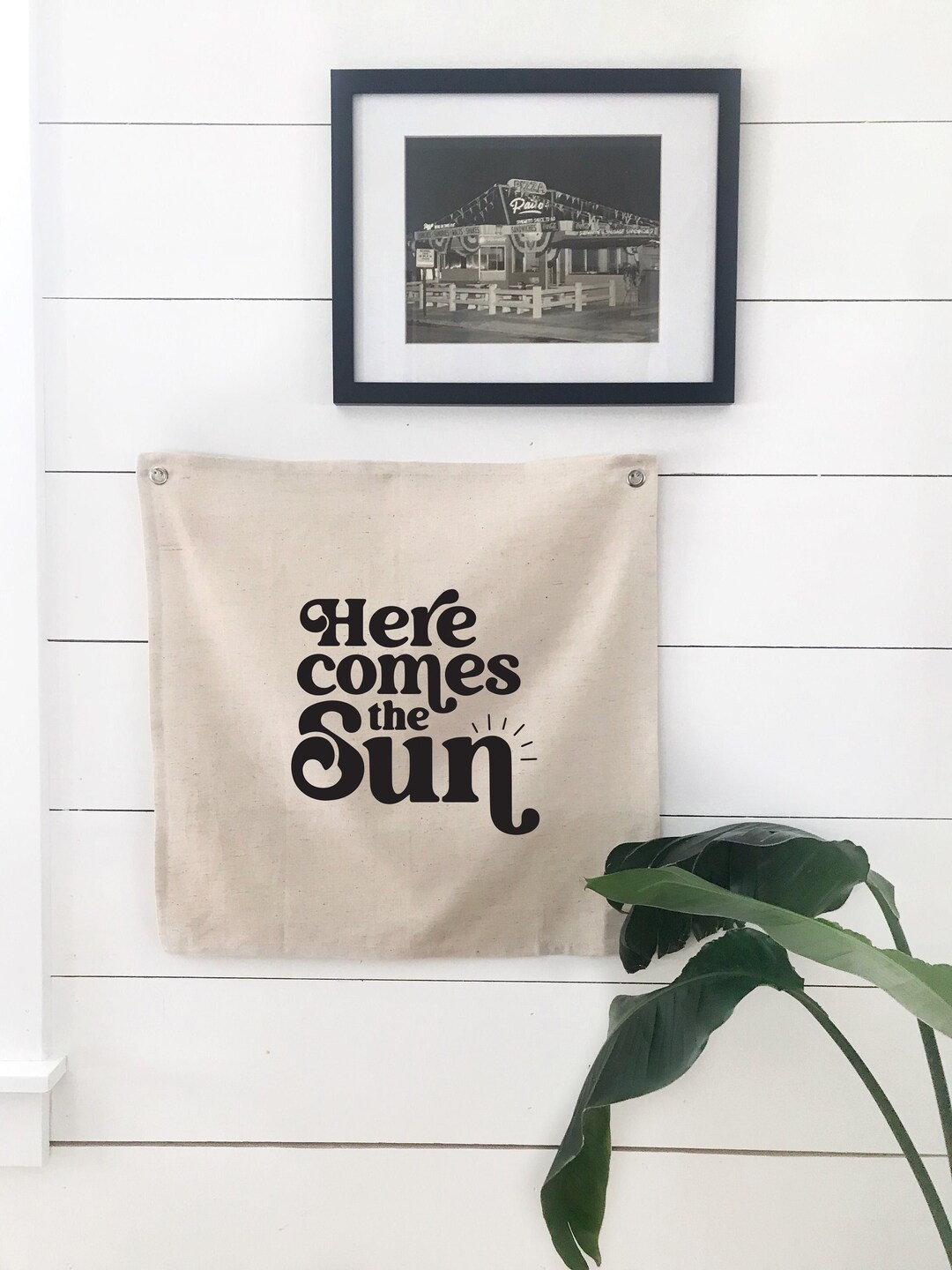 Here Comes the Sun Linen Banner, Boho Tapestry Flag, Beach Wall Decor ...