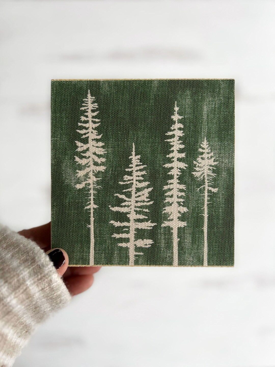 Forest Pine Trees Sign, Canvas on Wood Shelf Decor, Outdoor Art, Hiking ...