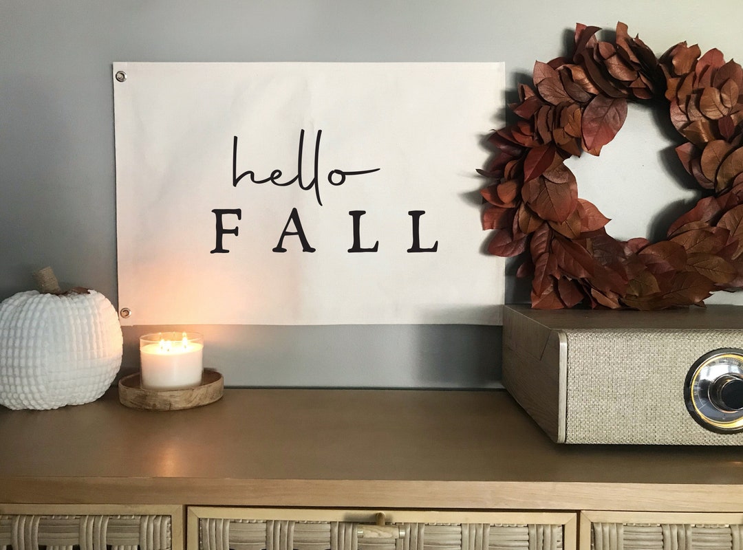 Hello Fall Sign, Fall Wall Decor, Fabric Wall Hanging, Canvas Banner ...