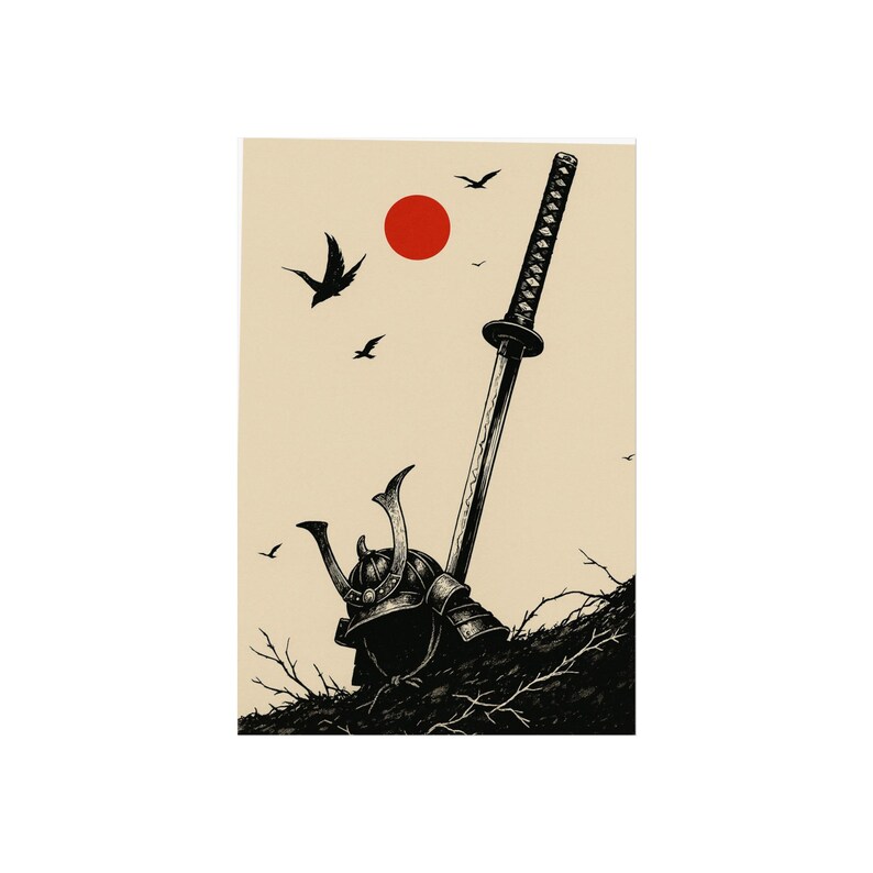 Samurai Helmet and Katana Swords Wall Art | Japanese Sword Poster ...