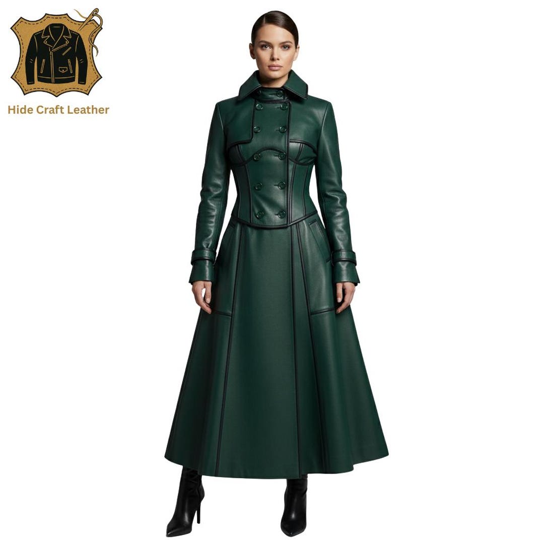 Emerald Green Lambskin Leather Trench Coat: Gothic Corset Duster - Etsy
