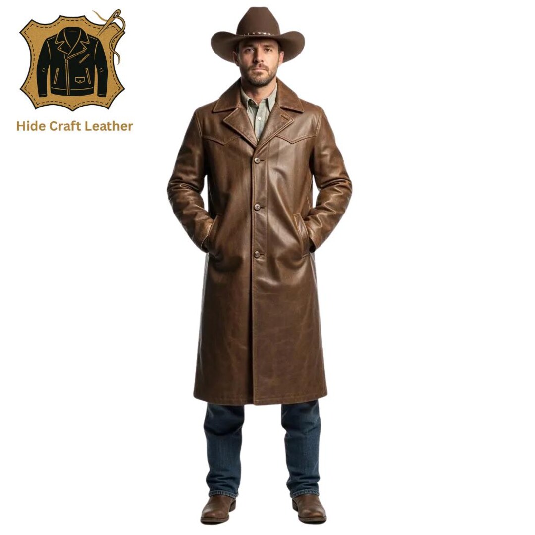 Rustic Brown Leather Duster: Men's Western Cowboy Style - Etsy UK