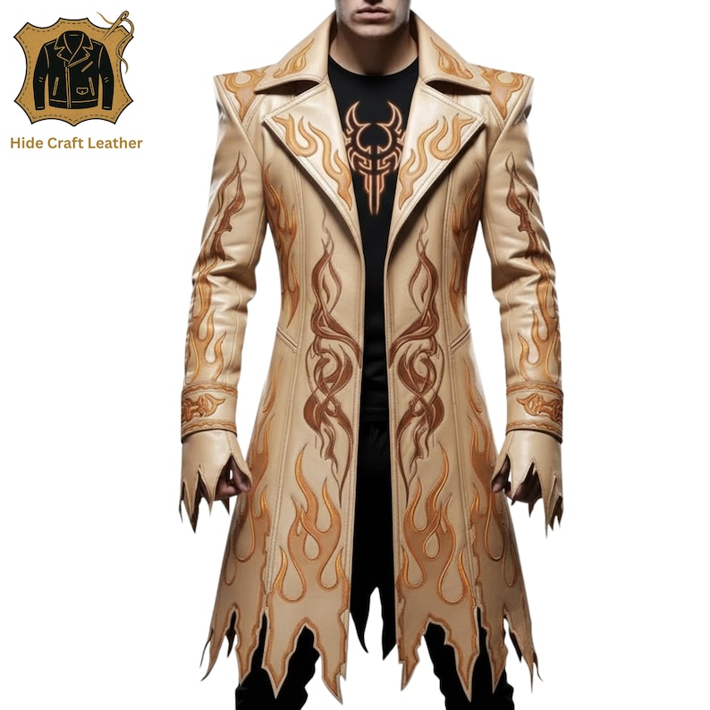 Fire Demon Leather Trench Coat | Gothic Flame Halloween Costume - Etsy