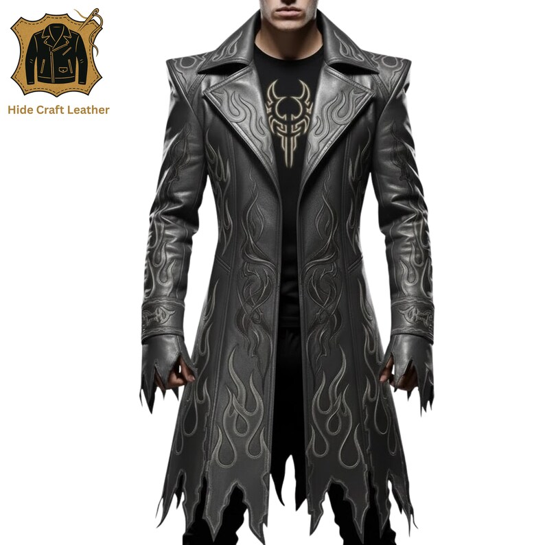 Fire Demon Leather Trench Coat | Gothic Flame Halloween Costume - Etsy