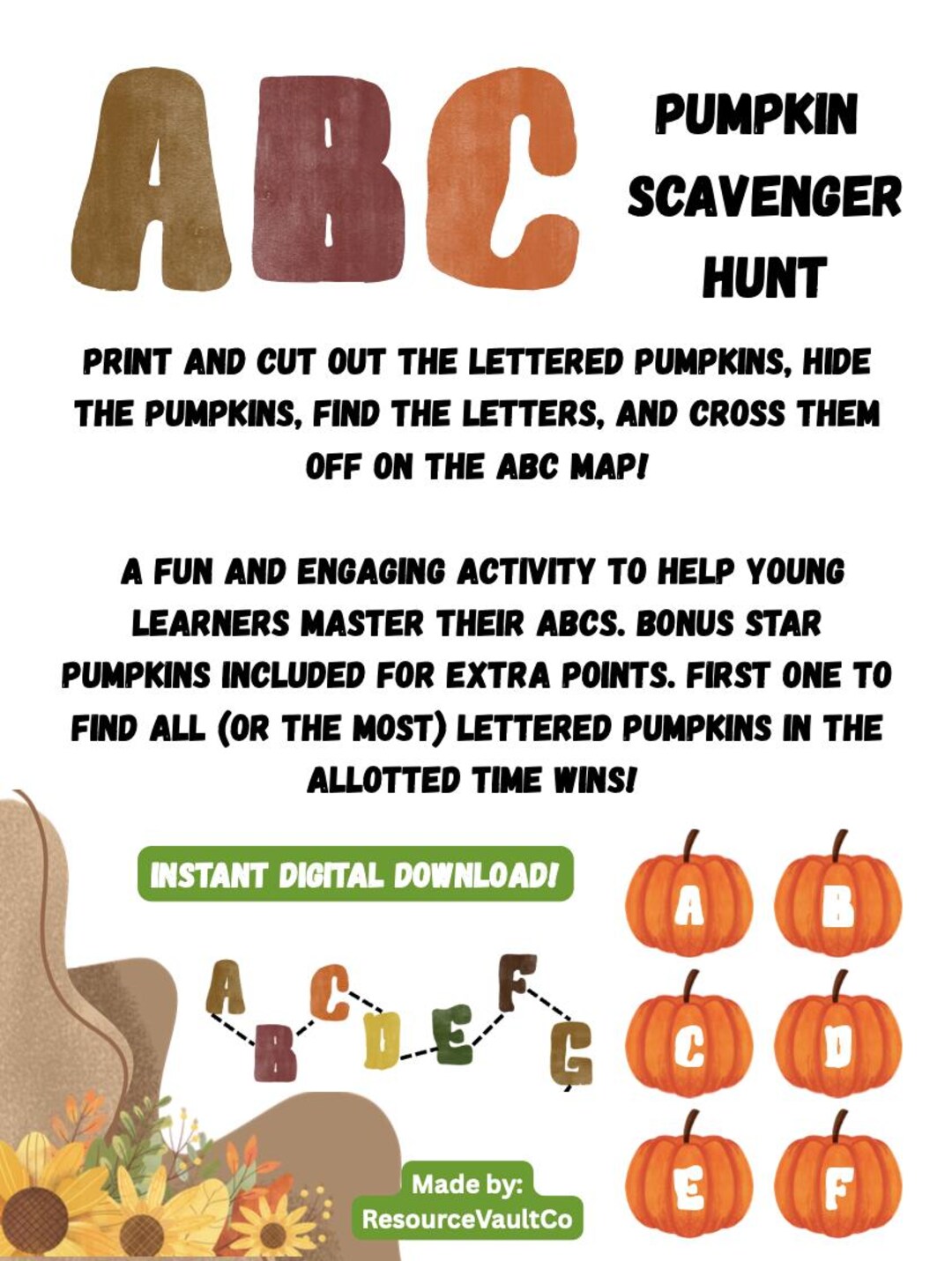 Pumpkin ABC Hunt Game | Printable Alphabet Activity for Kids | Fall ...