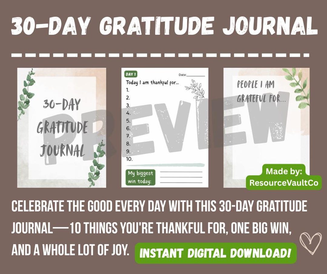 30-day Gratitude Journal Printable | Daily Thankfulness Prompts ...