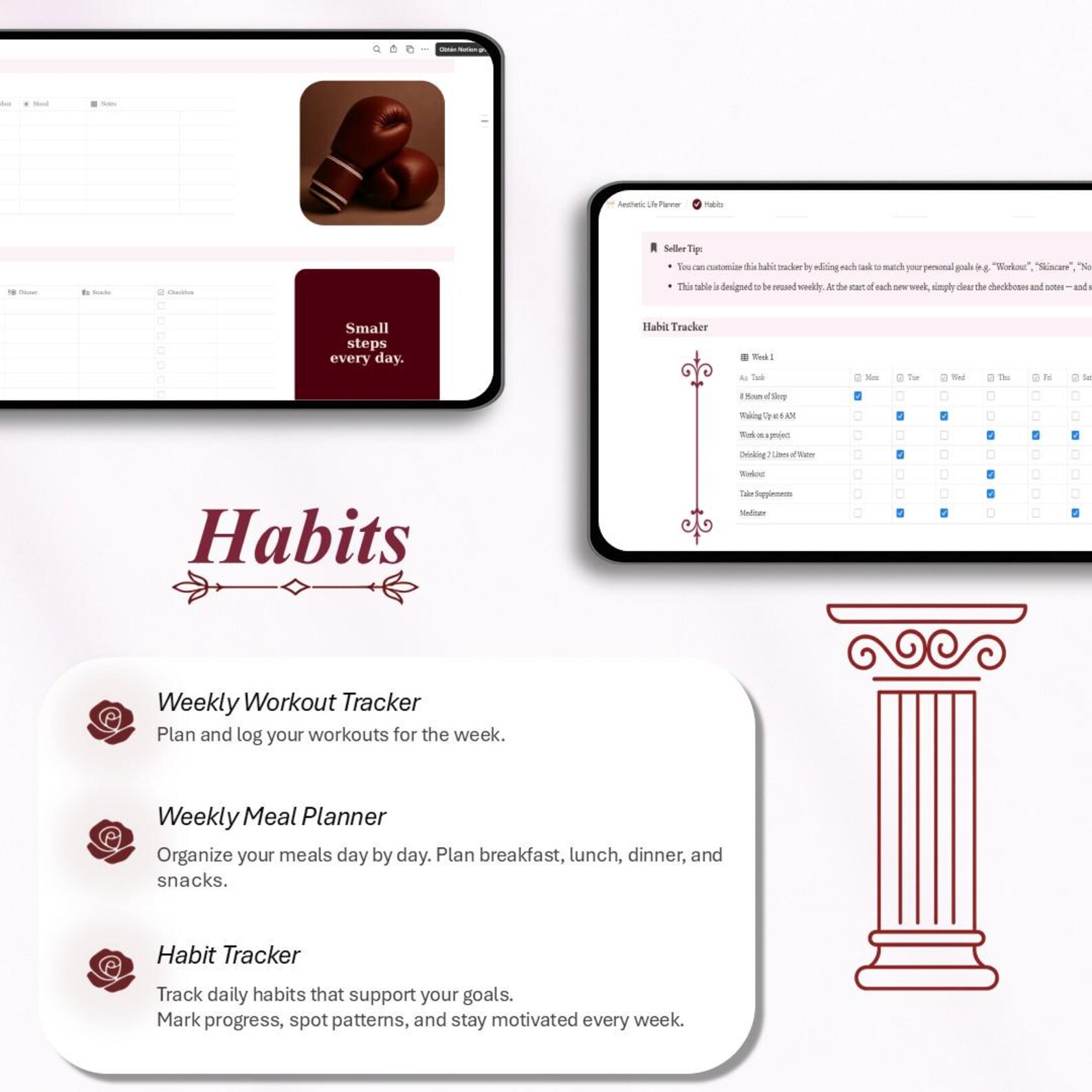 Life Planner – Notion Template Aesthetic Burgundy | Easy to Use | 20 ...