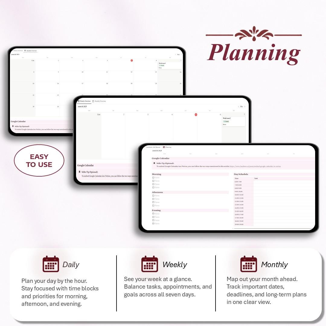 Life Planner – Notion Template Aesthetic Burgundy | Easy to Use | 20 ...