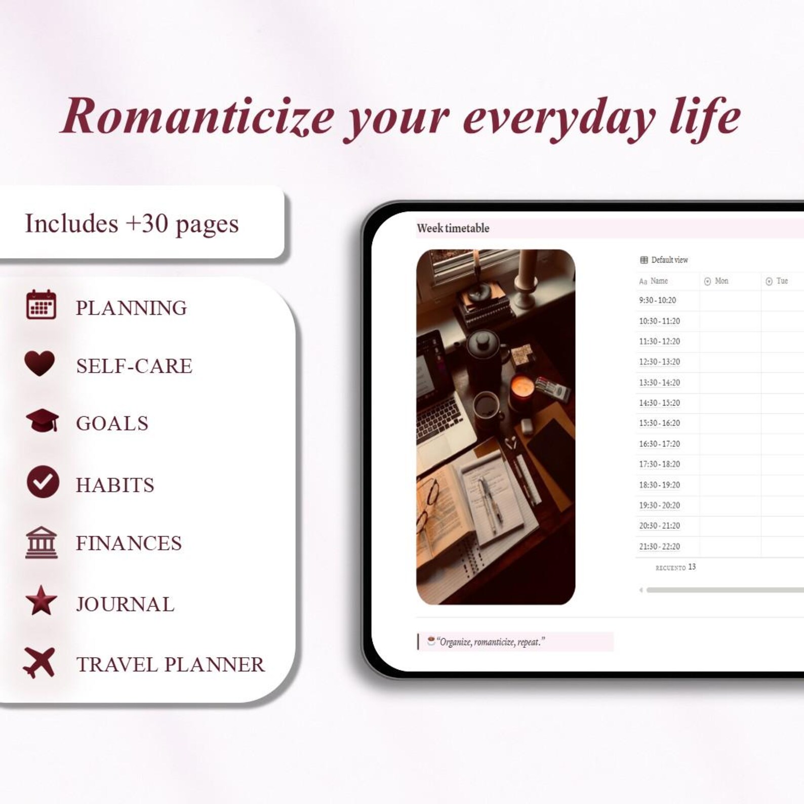 Life Planner – Notion Template Aesthetic Burgundy | Easy to Use | 20 ...