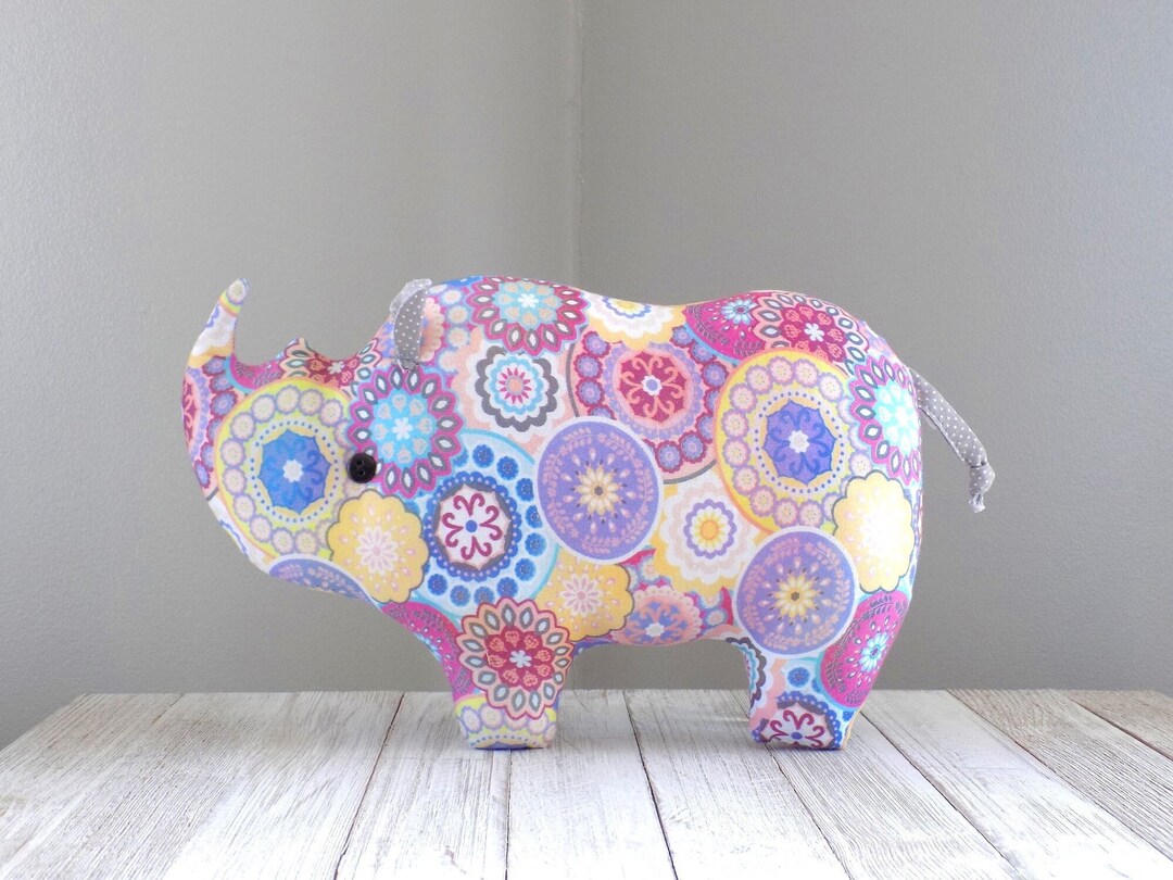 Rhino Stuffed Animal in Purple Paisley Print, Handmade Rhinoceros ...