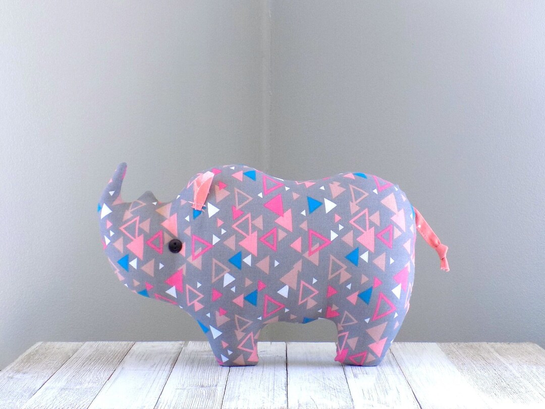 Rhino Stuffed Animal in Grey With Modern Geometric Print, Circus Safari ...