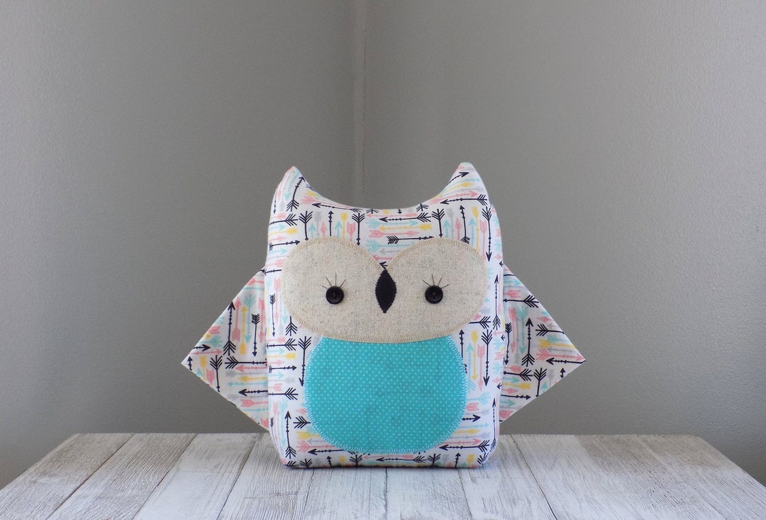Owl Stuffed Animal in Pastel Arrow Print Cotton, Handmade Heirloom ...