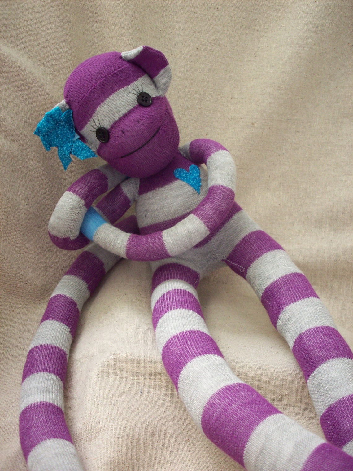 Sock Monkey Plush Toy in Purple and Grey Stripes Stuffed - Etsy
