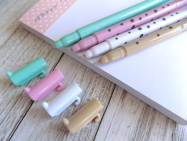 Cute cat gel pens SET OF 4 pens cute cat school supplies | Etsy