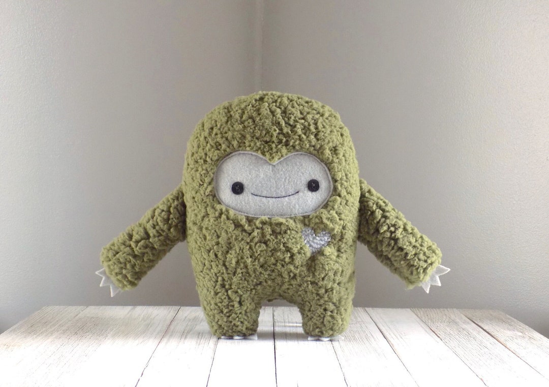 Monster Stuffed Animal in Green and Grey, Handmade Kawaii Big Foot Yeti ...
