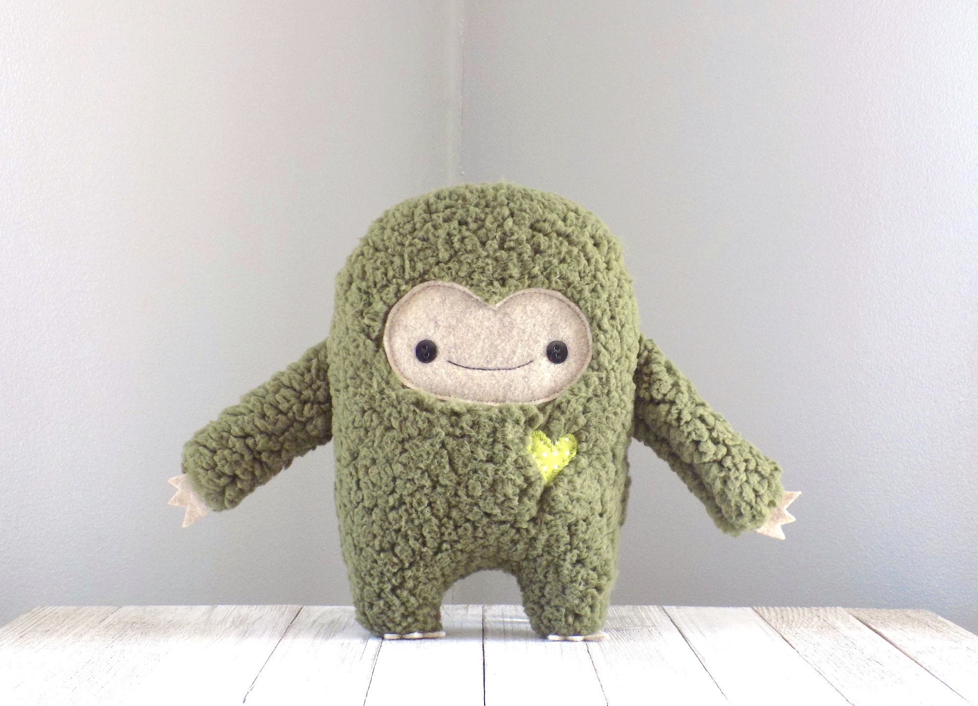 Monster Stuffed Animal in Green and Beige, Cute Monster Stuffed Animal ...
