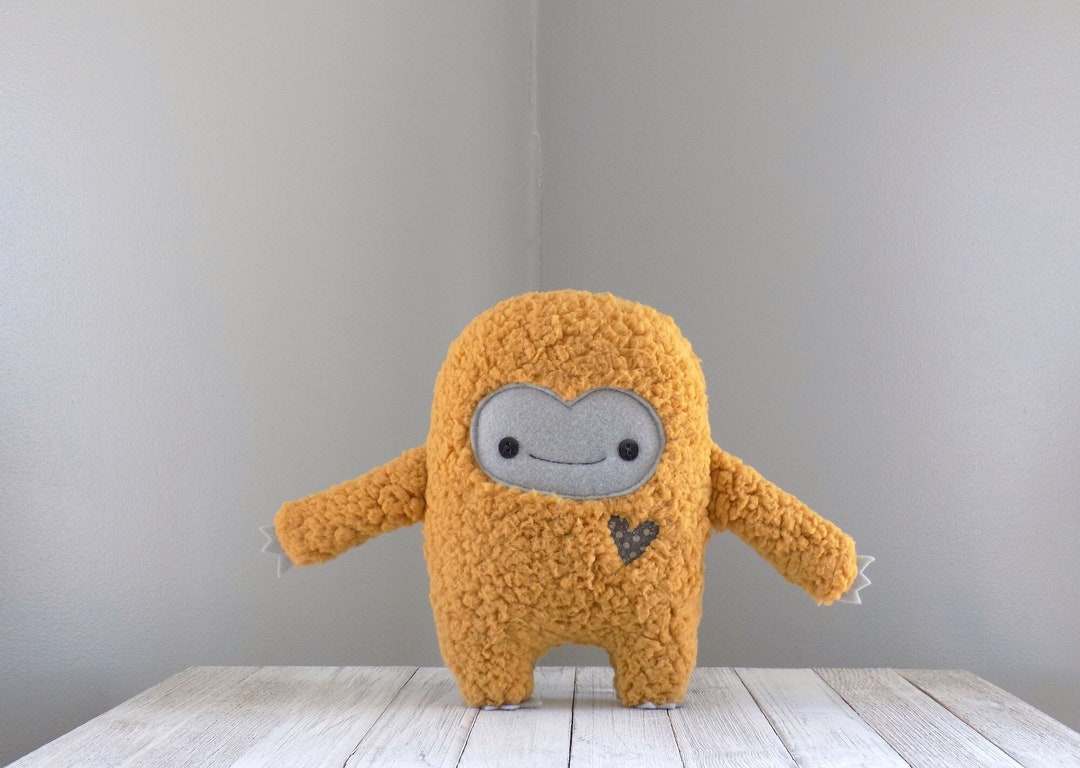 Monster Stuffed Animal in Yellow and Grey, Cute Handmade Monster Plush ...