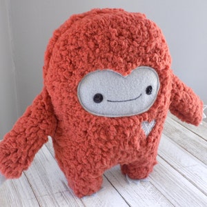 Monster Stuffed Animal in Rust Orange and Grey, Handmade Kawaii Yeti ...