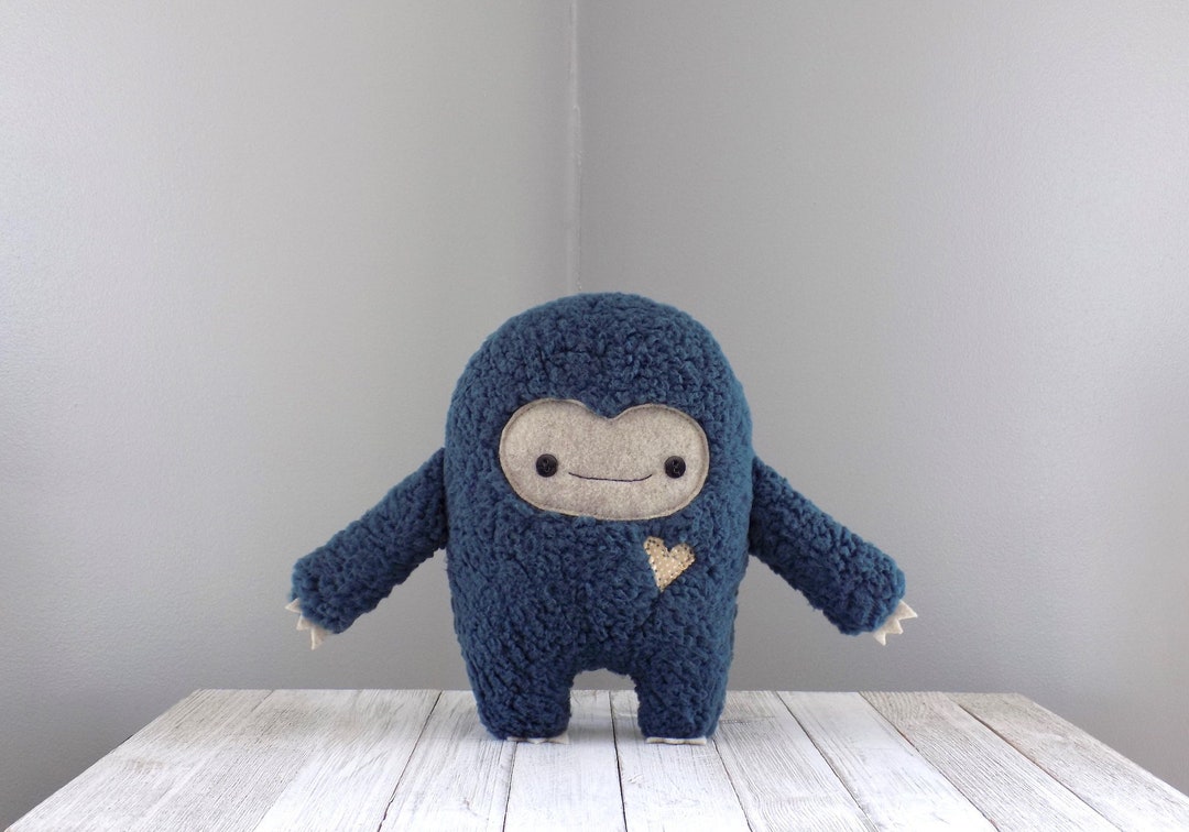 Monster Stuffed Animal in Navy Blue and Beige, Cute Handmade Monster ...