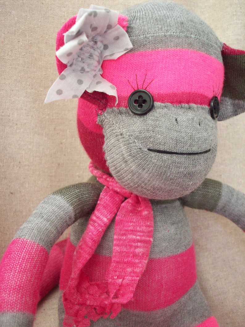 Sock Monkey Stuffed Toy in Pink Stripes Sock Monkey Plush | Etsy