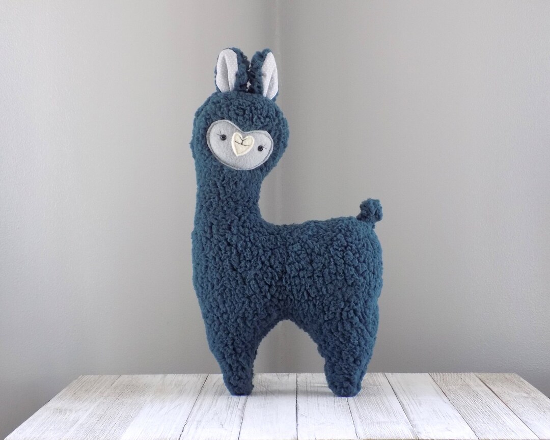 Llama Alpaca Plush Stuffed Animal in Steel Blue and Grey, Super Cute ...