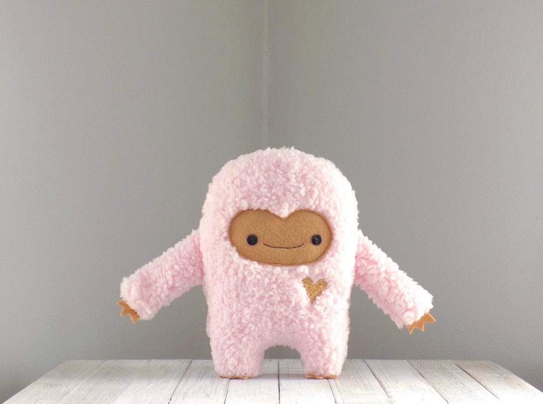 Monster Stuffed Animal in Pink and Tan, Handmade Kawaii Yeti Big Foot ...
