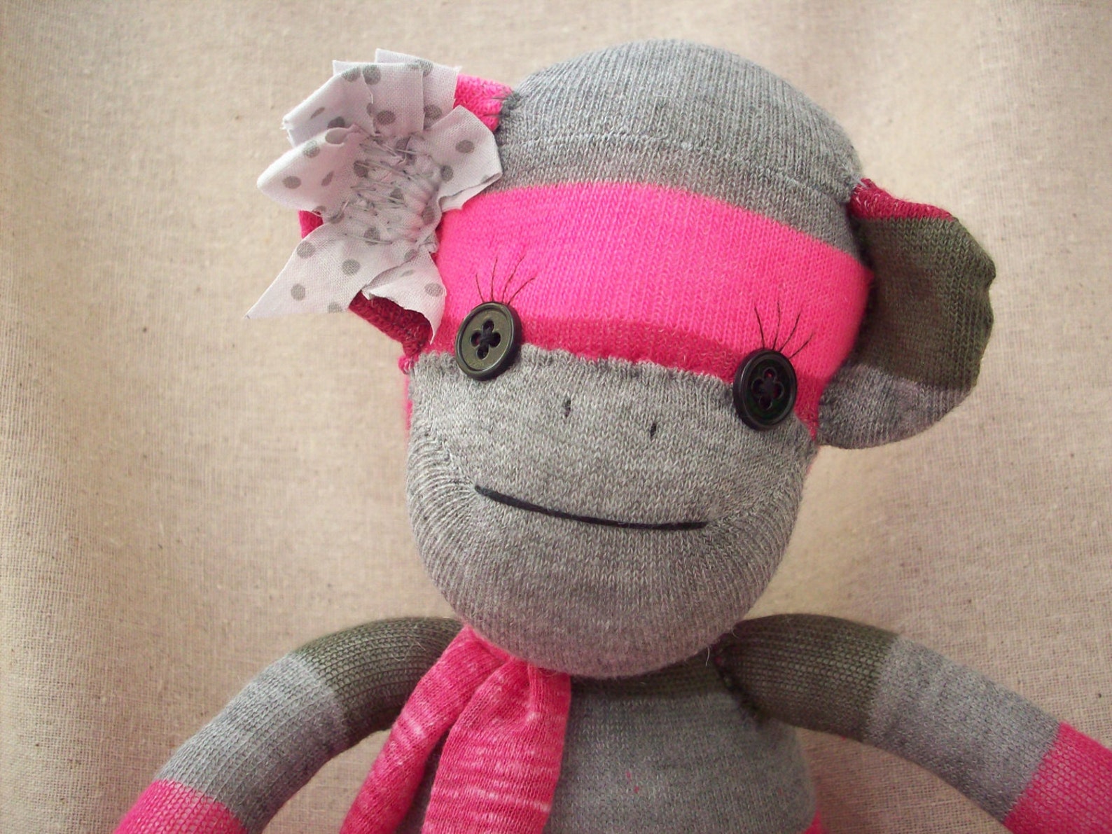 Sock Monkey Stuffed Toy in Pink Stripes Sock Monkey Plush | Etsy