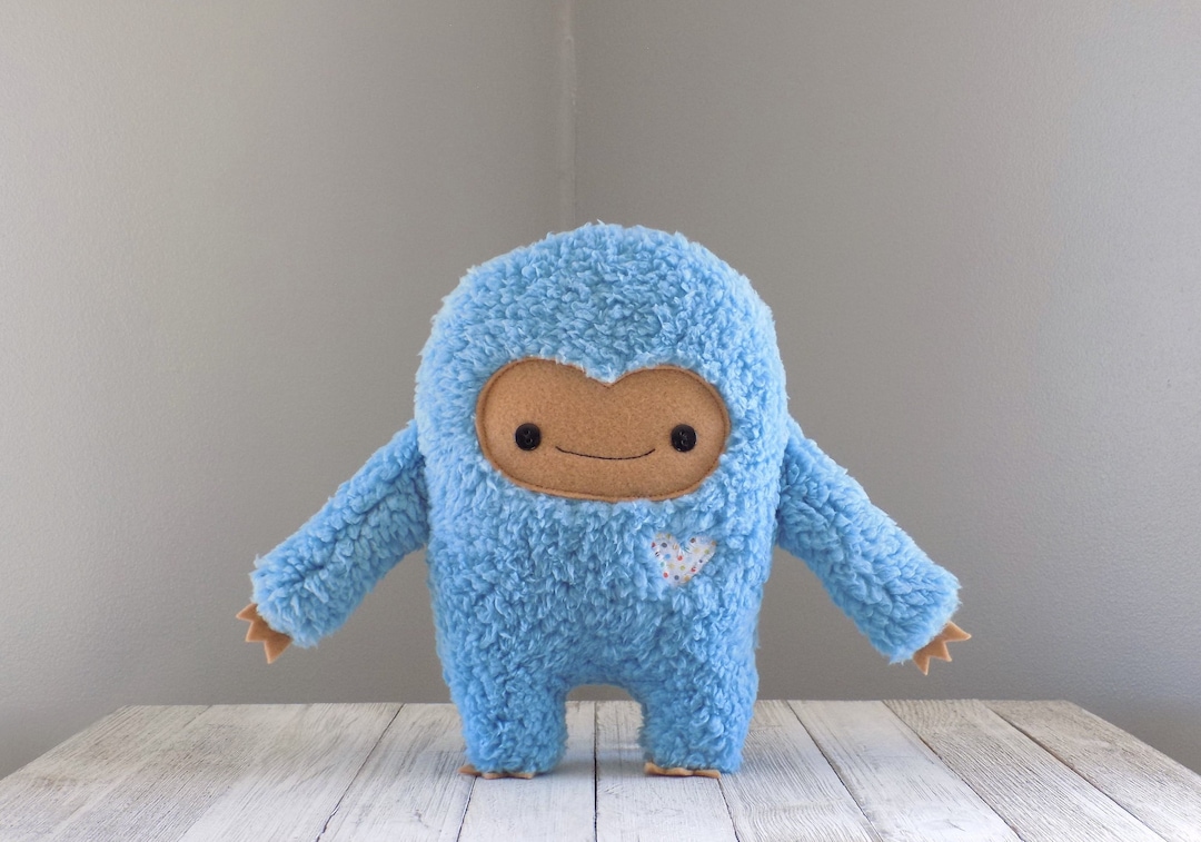 Monster Stuffed Animal in Light Blue and Tan, Handmade Stuffed Animal ...