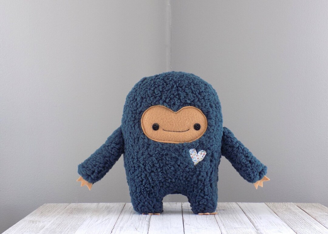 Monster Stuffed Animal in Navy Blue and Tan, Stuffed Monster, Cute ...