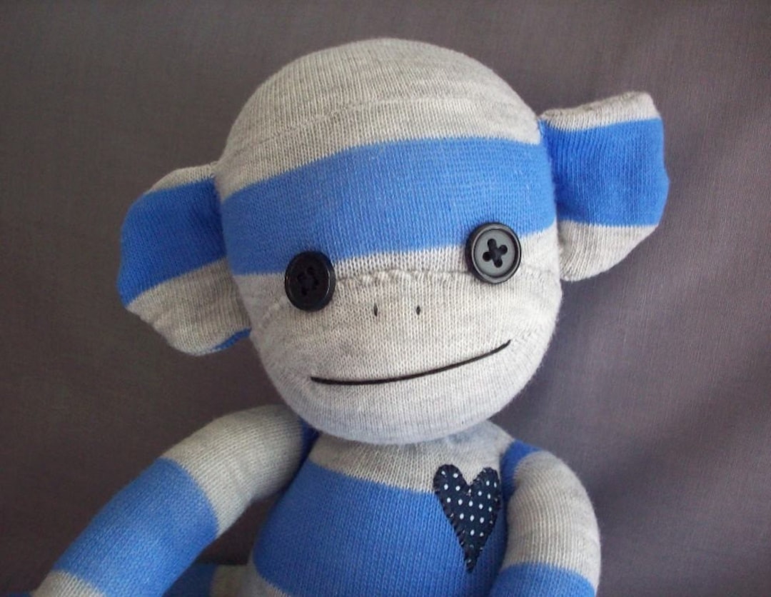 A Sock Monkey in Blue and Grey Stripes Pierce - Etsy